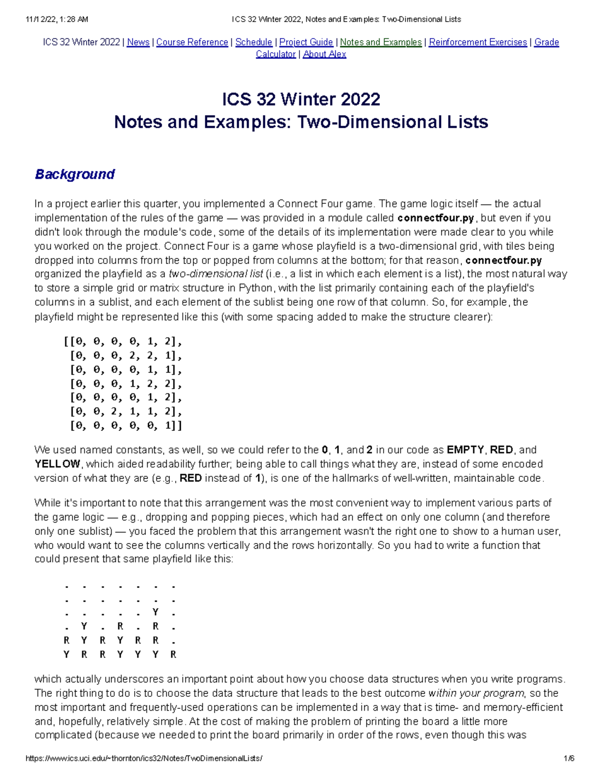 ICS 32 Winter 2022, Notes and Examples Two-Dimensional Lists - ICS 32 ...