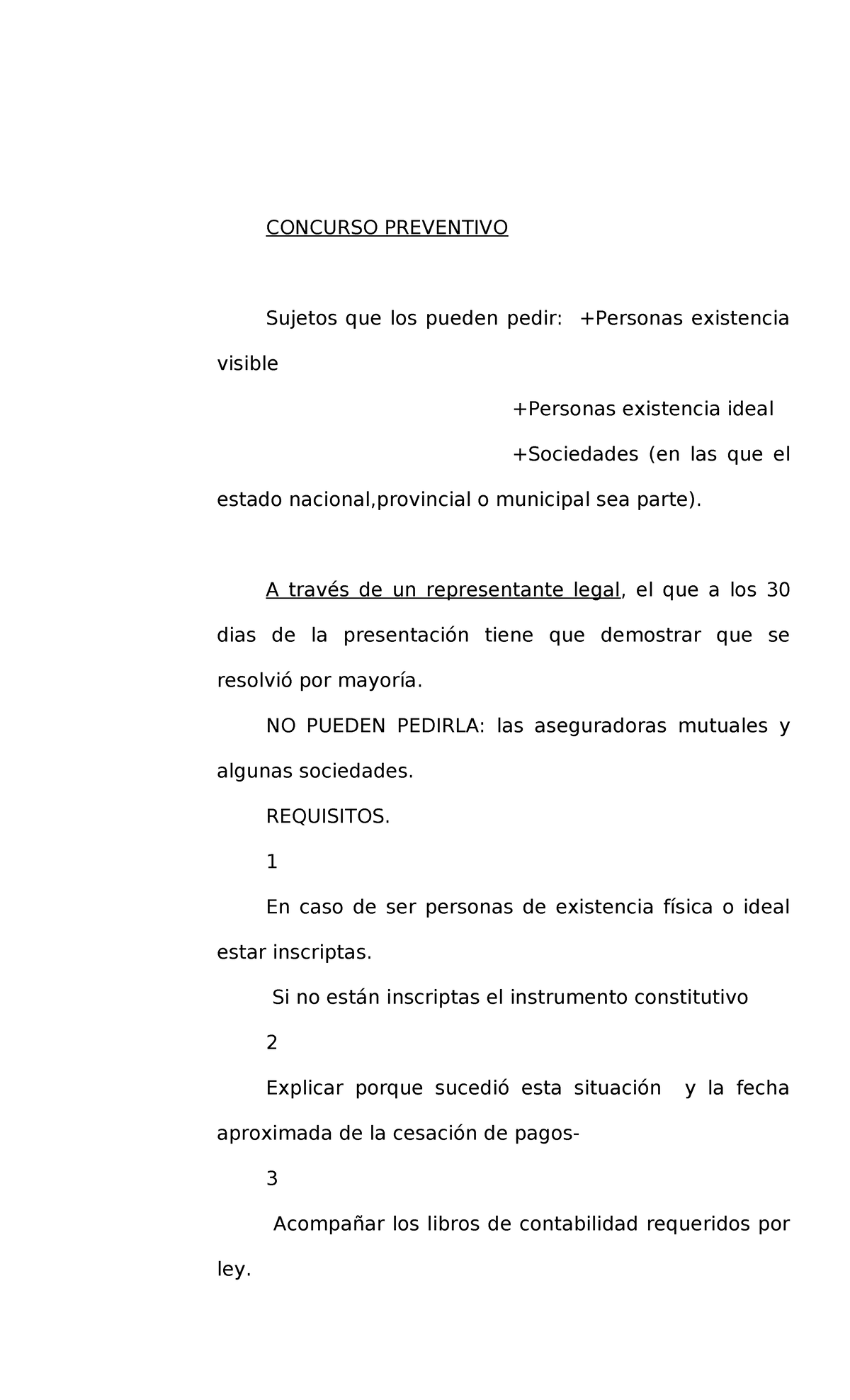 Resumen PAU - CONCURSO PREVENTIVO Sujetos que los pueden pedir ...