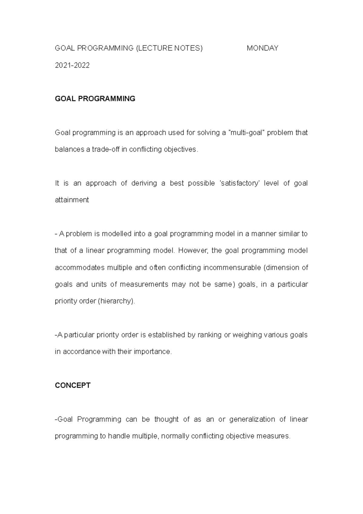 GOAL Programming Lecture Notes - GOAL PROGRAMMING (LECTURE NOTES ...