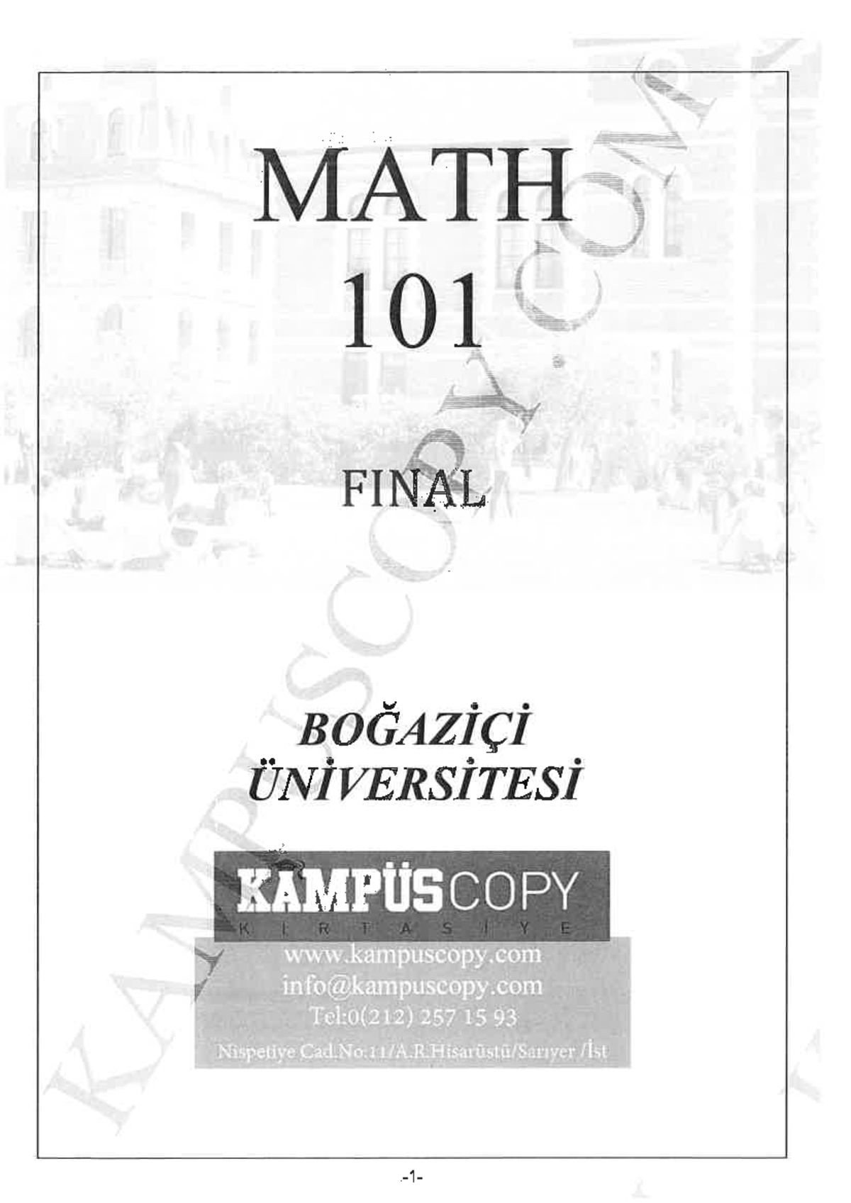 MATH 101 FİN - Practice questions and answers - Calculus II - Studocu