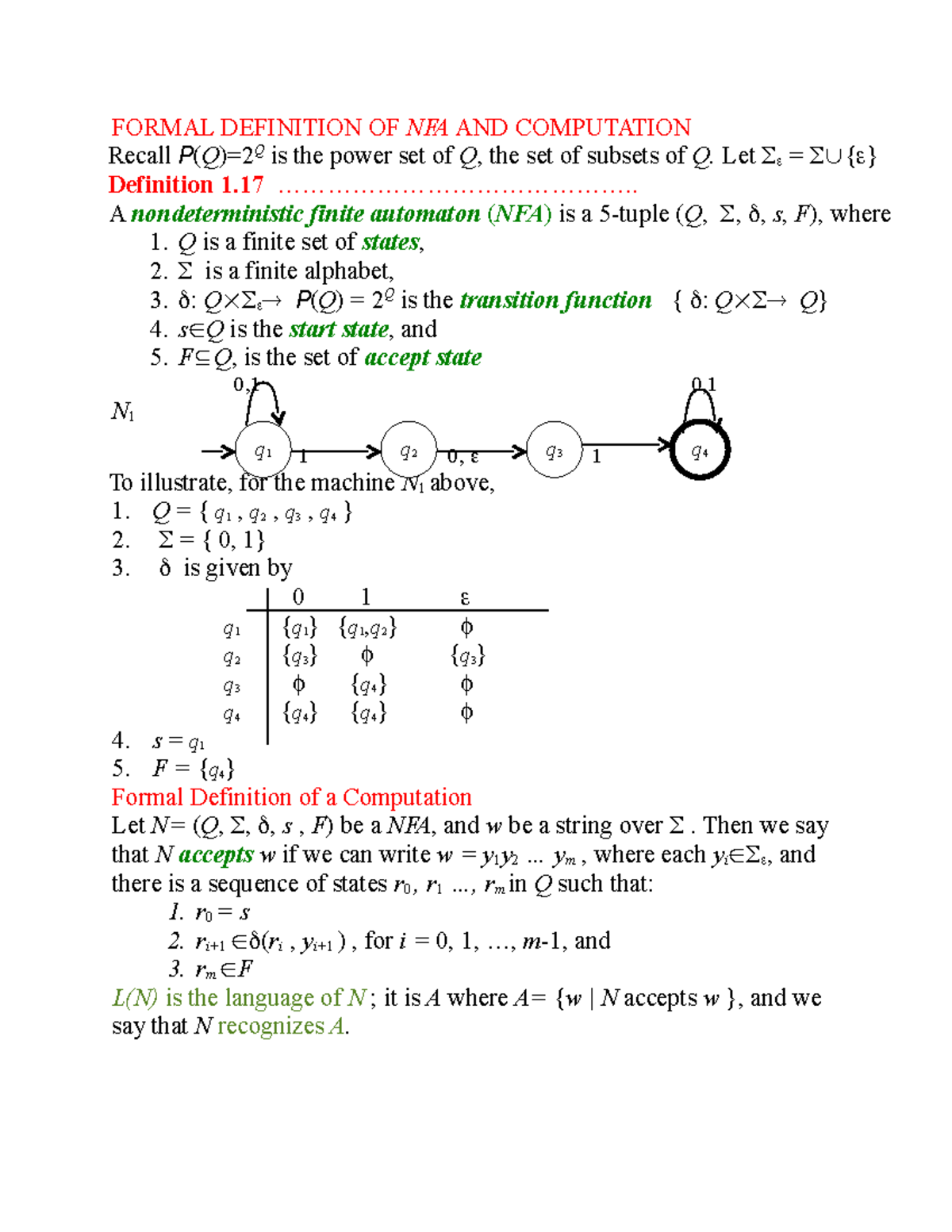 Ch1.3 -NFA AND Closure-Th. 2020-9-17 - FORMAL DEFINITION OF NFA AND ...