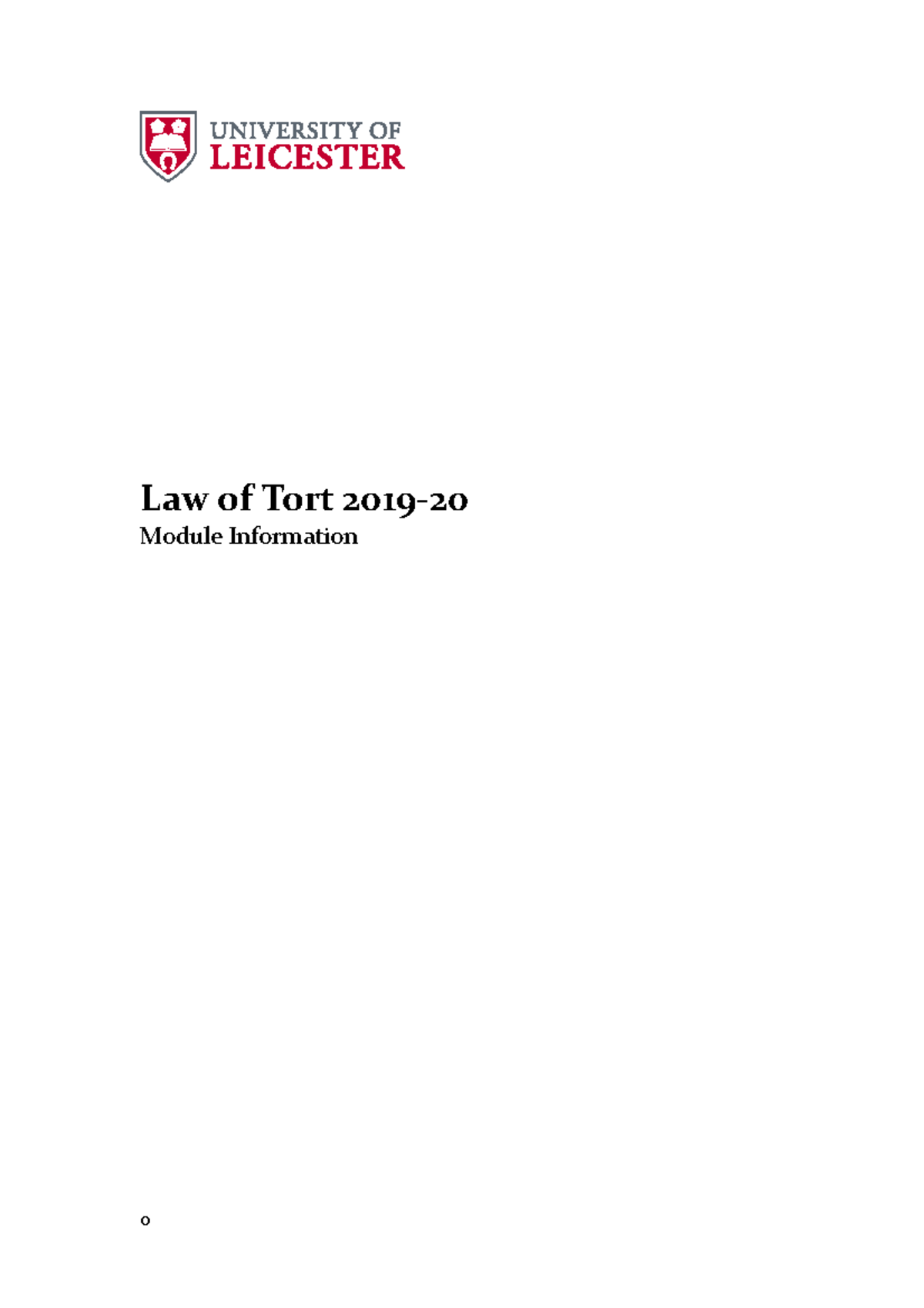 TORT Module Information 2019-20 - Law of Tort 2019- Module Information ...