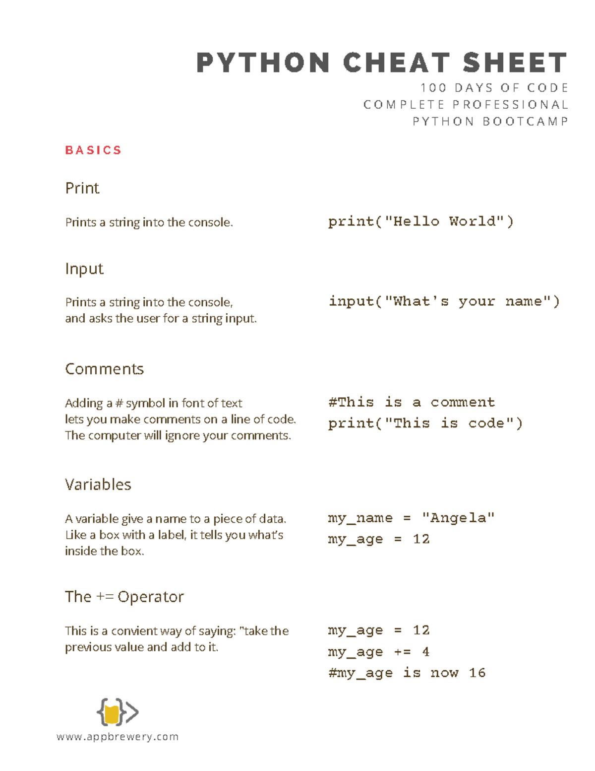 Python+Syntax+Cheat+Sheet+Booklet - B A S I C S 100 DAYS OF CODE ...