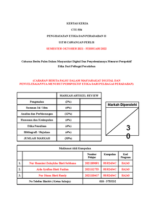 Values and Civilization II - CTU554 - UiTM - Studocu