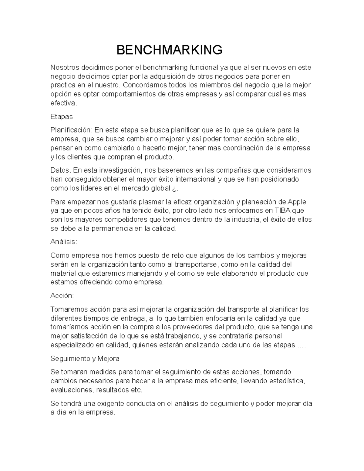 Benchmarking 1 - BENCHMARKING Nosotros decidimos poner el benchmarking ...