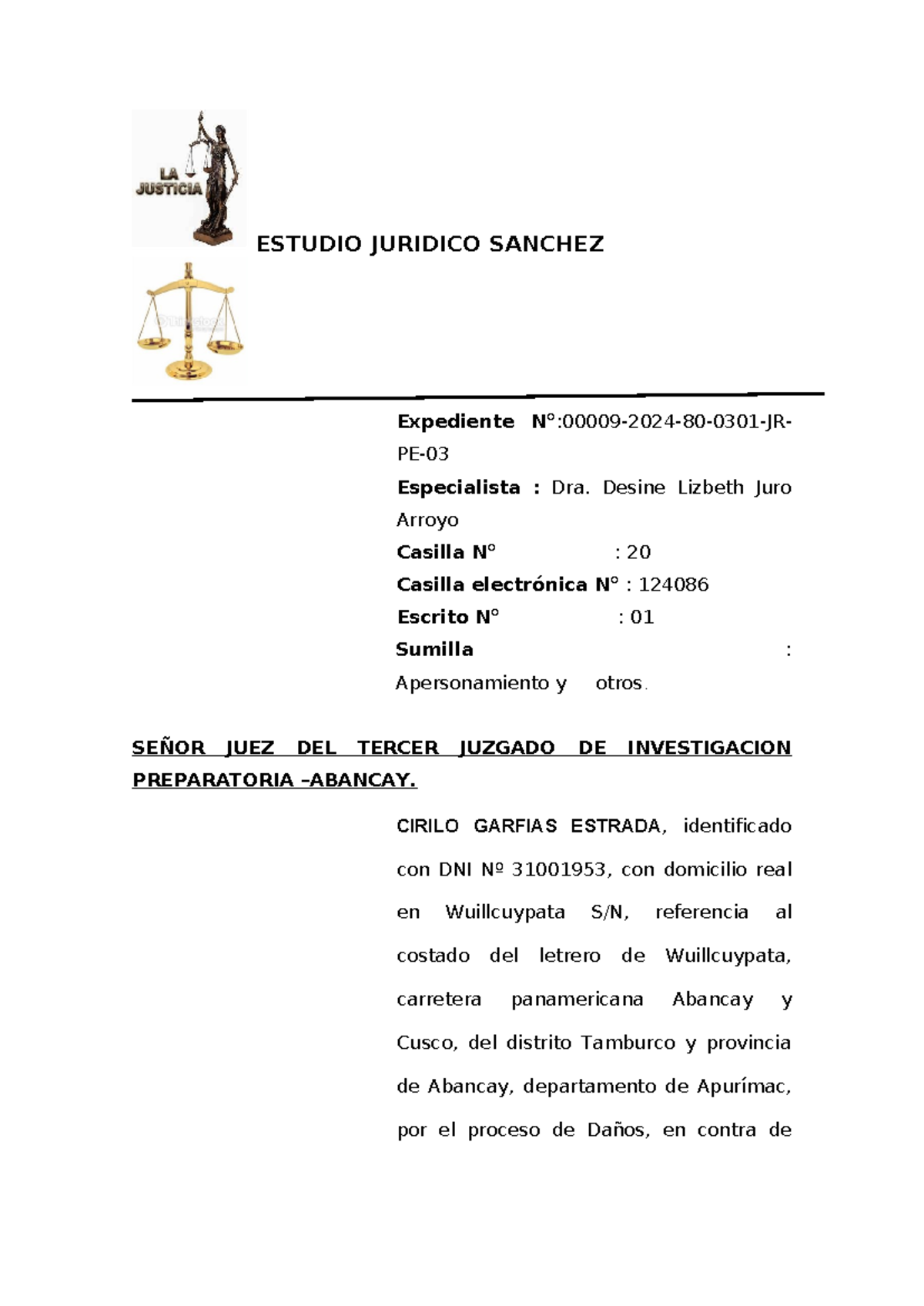 Apersonamiento de cirilo garfias estrada - ESTUDIO JURIDICO SANCHEZ ...