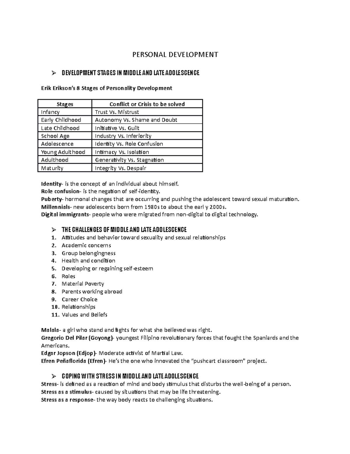 Personal Development Reviewer - PERSONAL DEVELOPMENT DEVELOPMENT STAGES ...