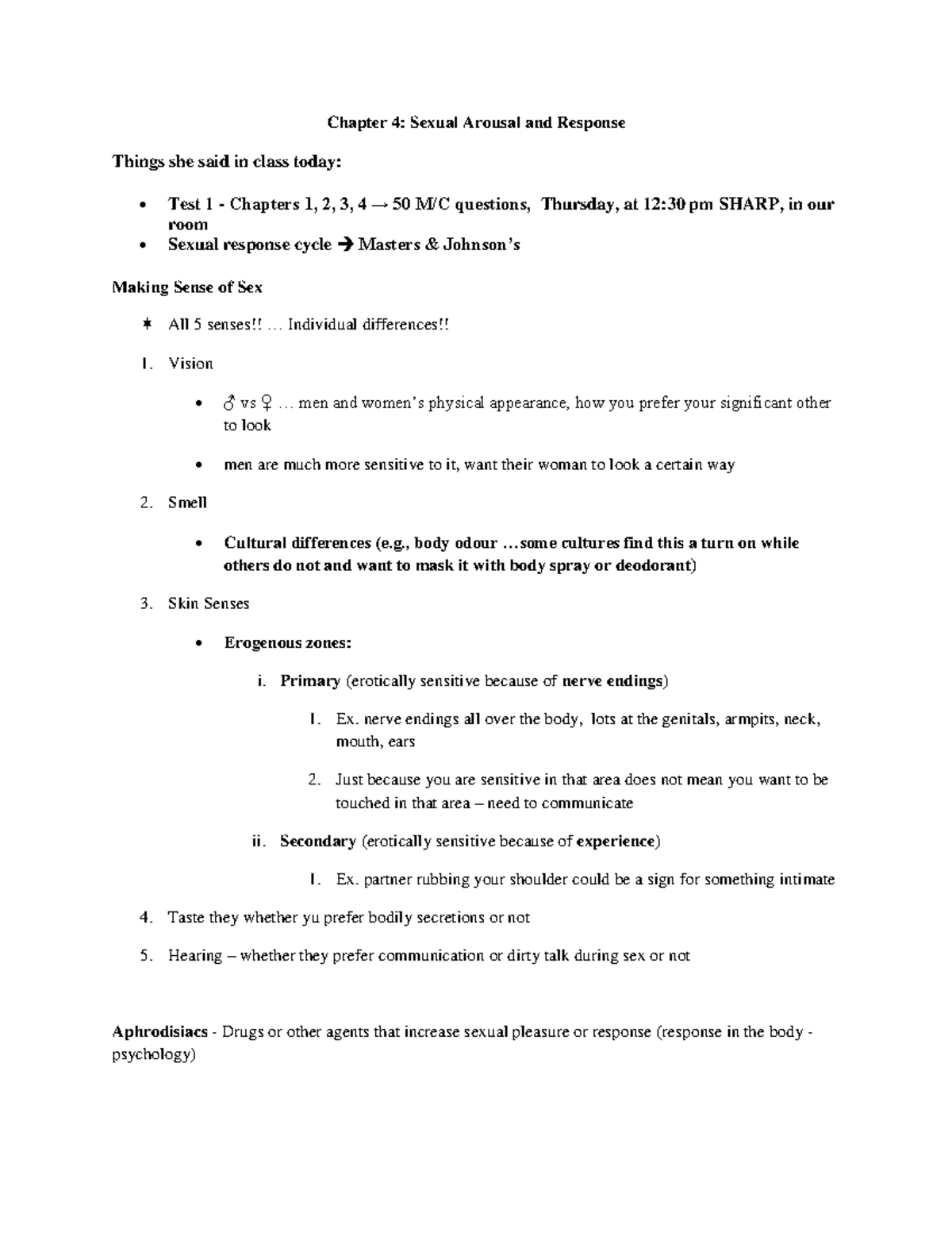 Revision Notes Chapter 4 Course Of Human Sexuality Chapter 4 Sexual Arousal And Response