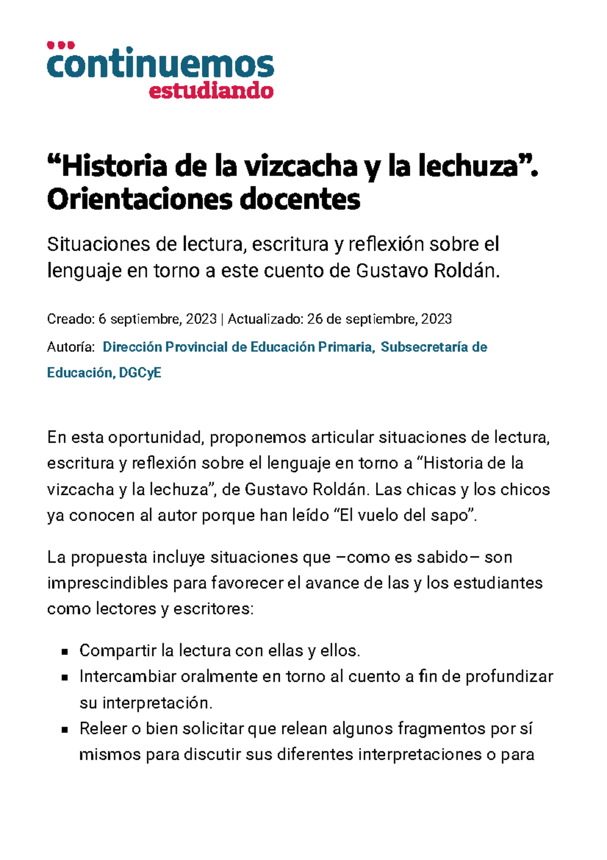 Historia de la vizcacha y la lechuza - Orientaciones docentes ...