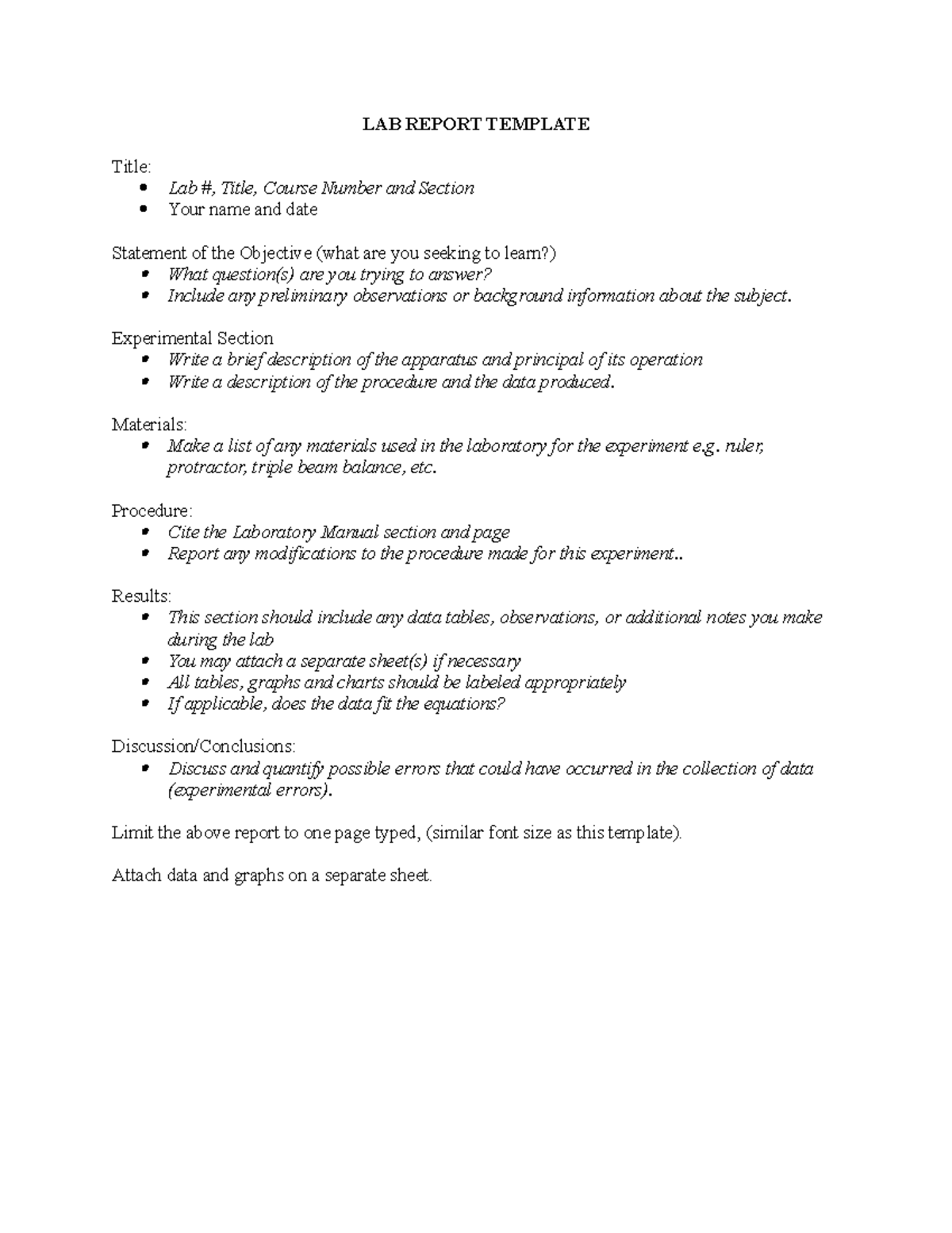 Lab Report Template [ Introduction to Physics I Lab ] - LAB REPORT ...