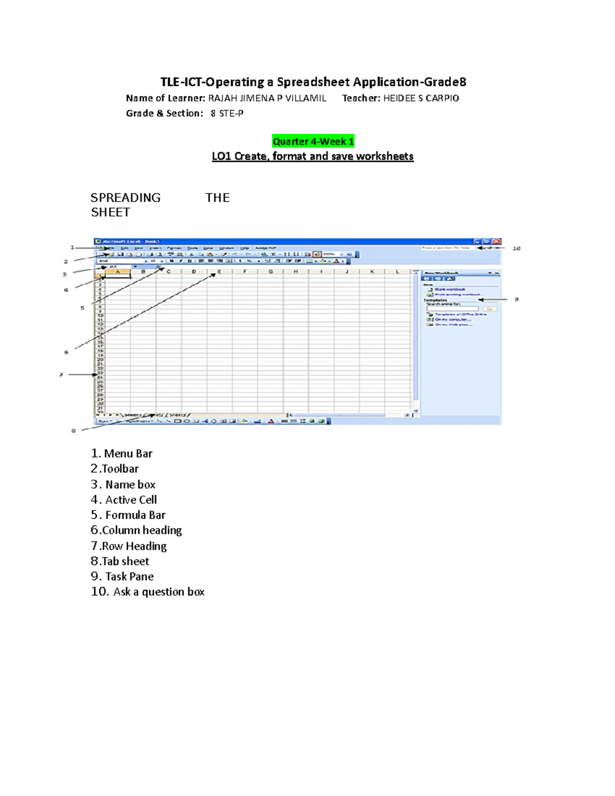 TLE - vaej45iu45 - TLE-ICT-Operating a Spreadsheet Application-Grade ...