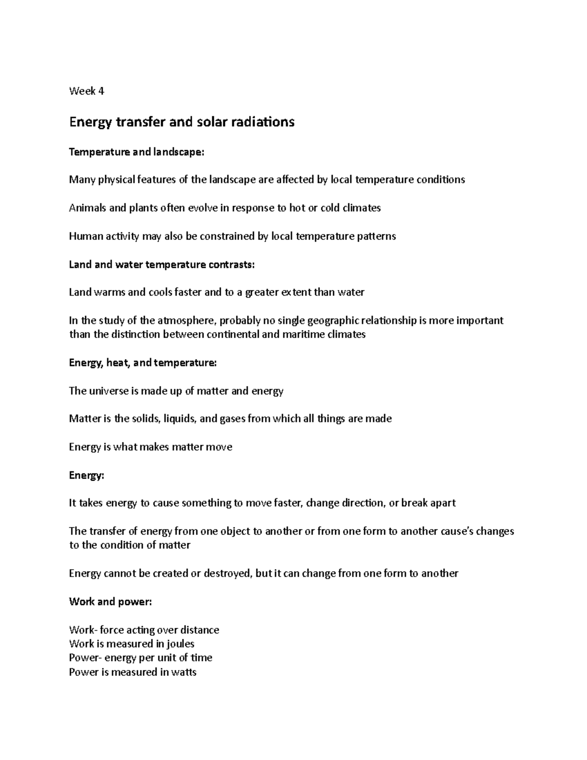 Lecture 4 - Week 4 Energy transfer and solar radiations Temperature and ...