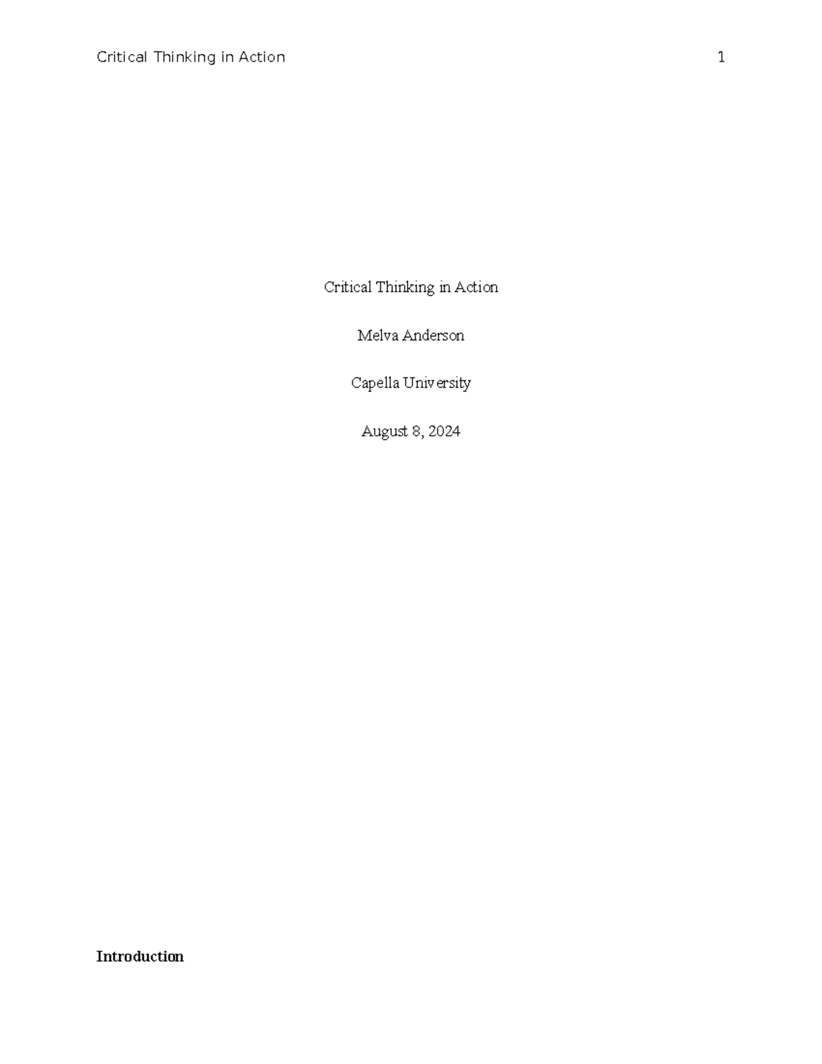 Criticial Thinking in Action Assessment 1 MBA-FPX5002 - Critical ...