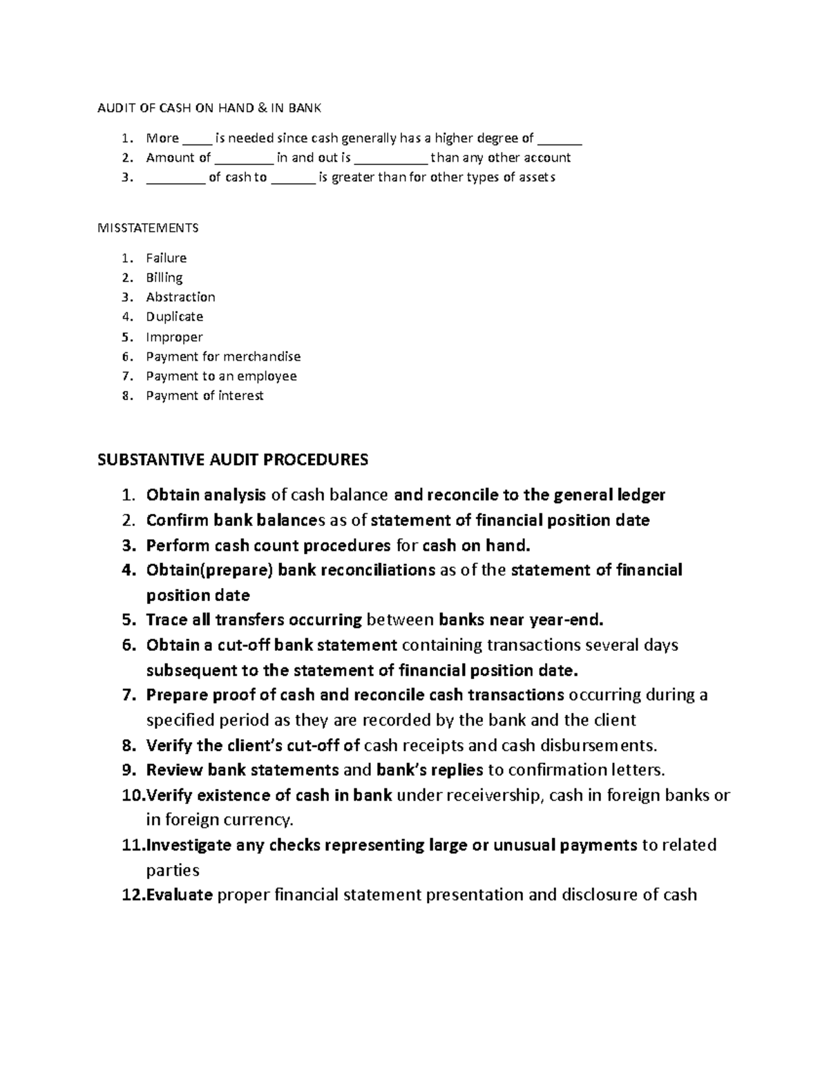 Audit OF CASH ON HAND - Goodluck - AUDIT OF CASH ON HAND & IN BANK 1 ...