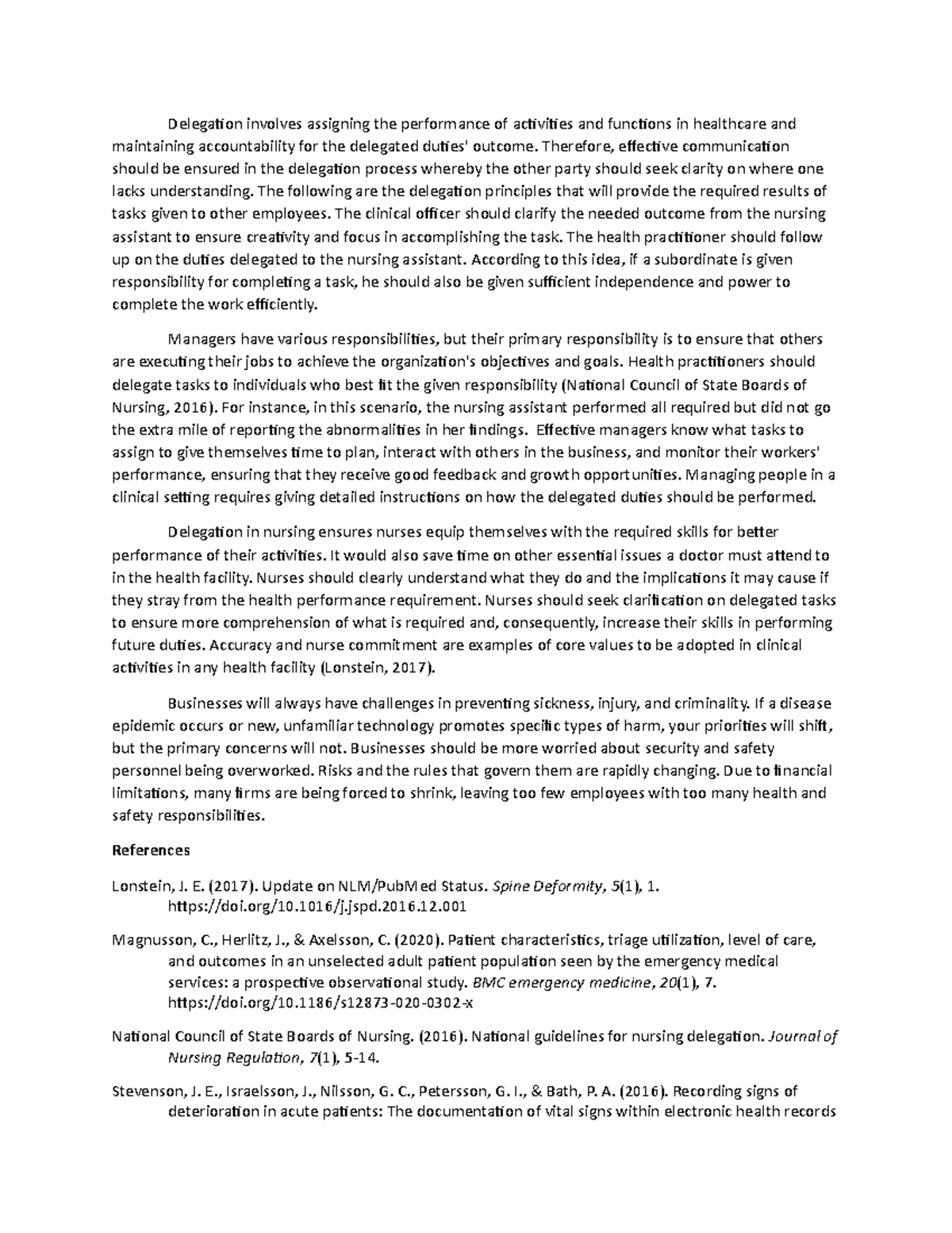 RN 400A Week 3 Discussion - Delegation involves assigning the ...