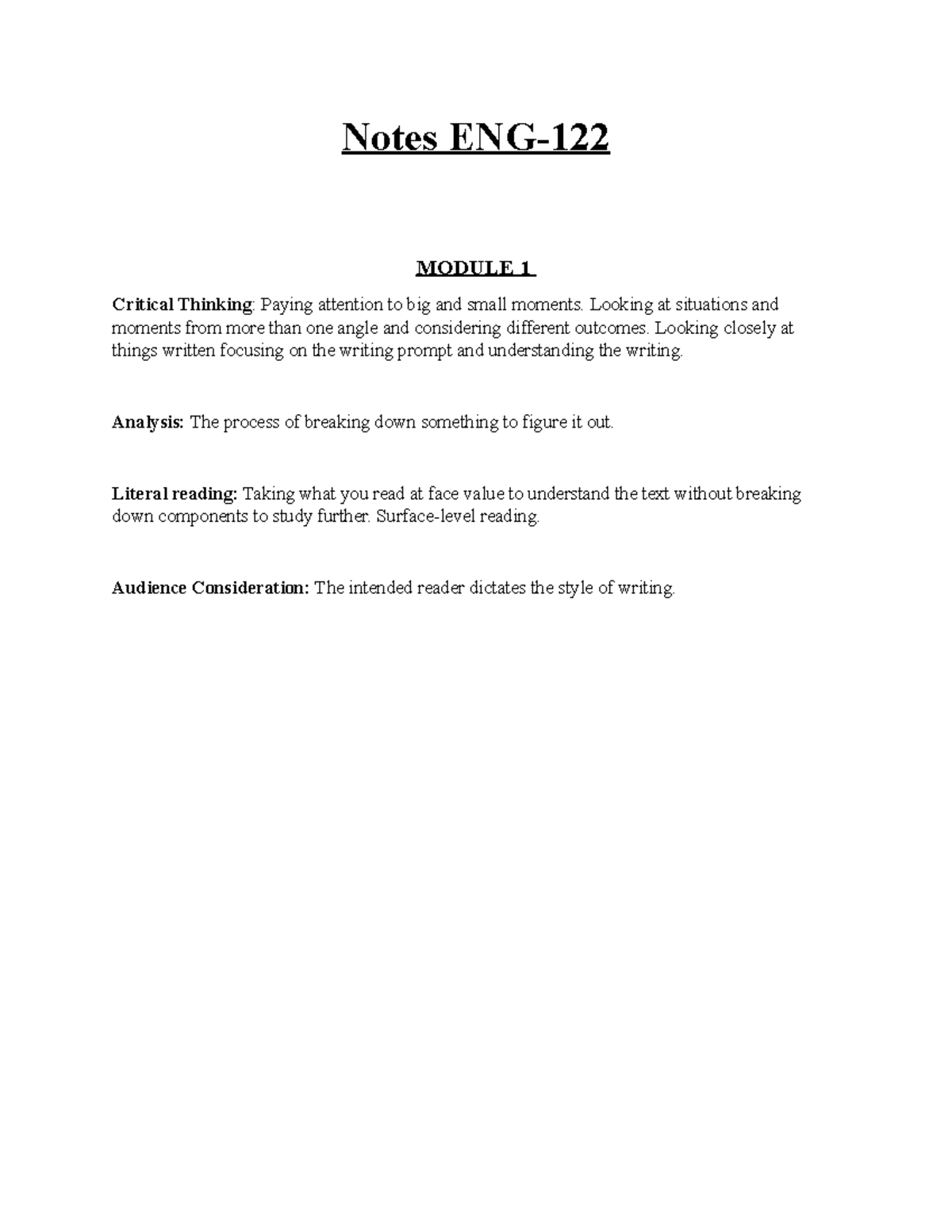 Notes Mod 1-4 - Notes ENG- MODULE 1 Critical Thinking: Paying attention ...