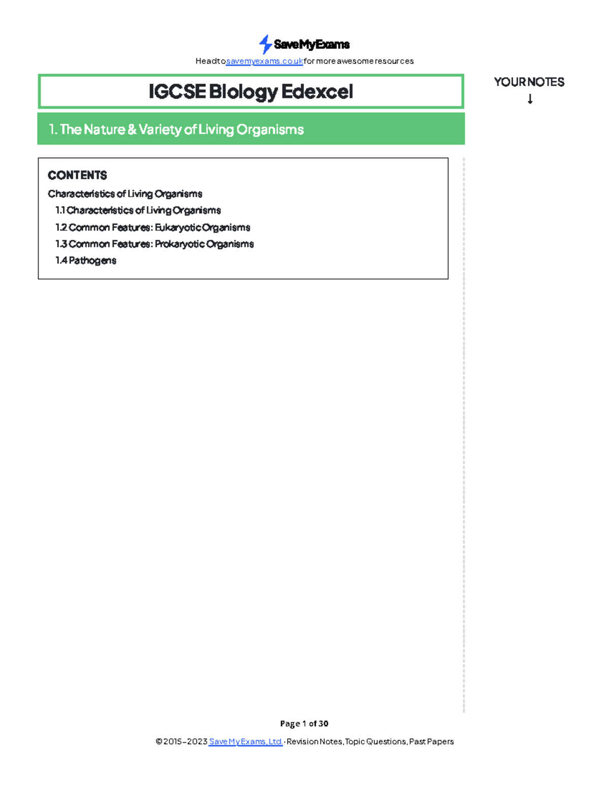 UNIT 1 Biology Igcse - Page 1 of 30 IGCSE Biology Edexcel 1. The Nature ...