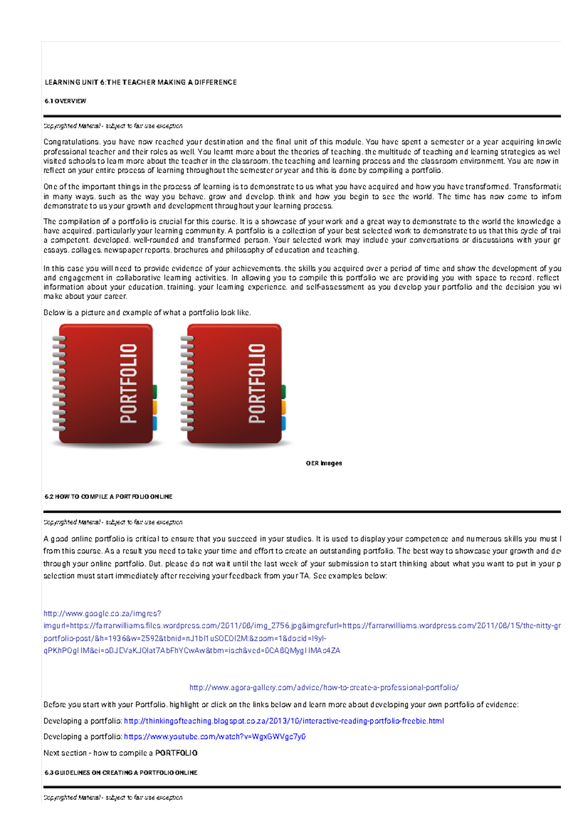 Unit 6 BPT 1501 - Unit 6 BPT 1501 - LEARNING UNIT 6:THE TEACHER MAKING A DIFFERENCE 6 OVERVIEW ...