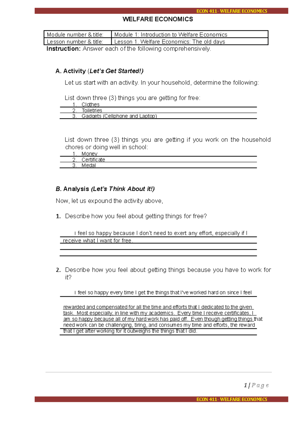 M1L1 - Introduction of Welfare Economics Activity - ECON 411- WELFARE ...