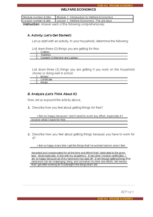 M1 WE lesson 1 Activities Analysis Application - ECON 411- WELFARE ...