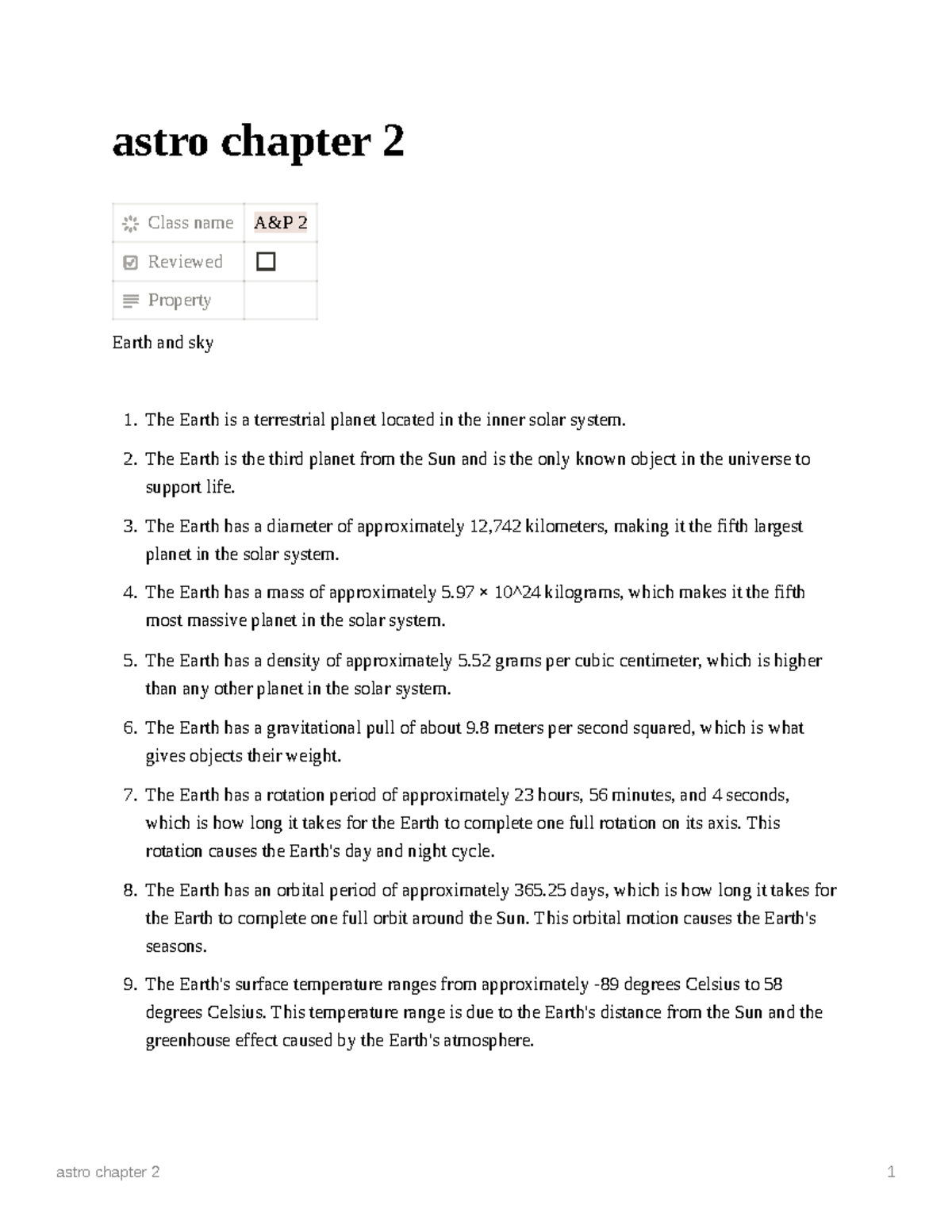 Astro chapter 2 - astro chapter 2 Class name A&P 2 Reviewed Property ...