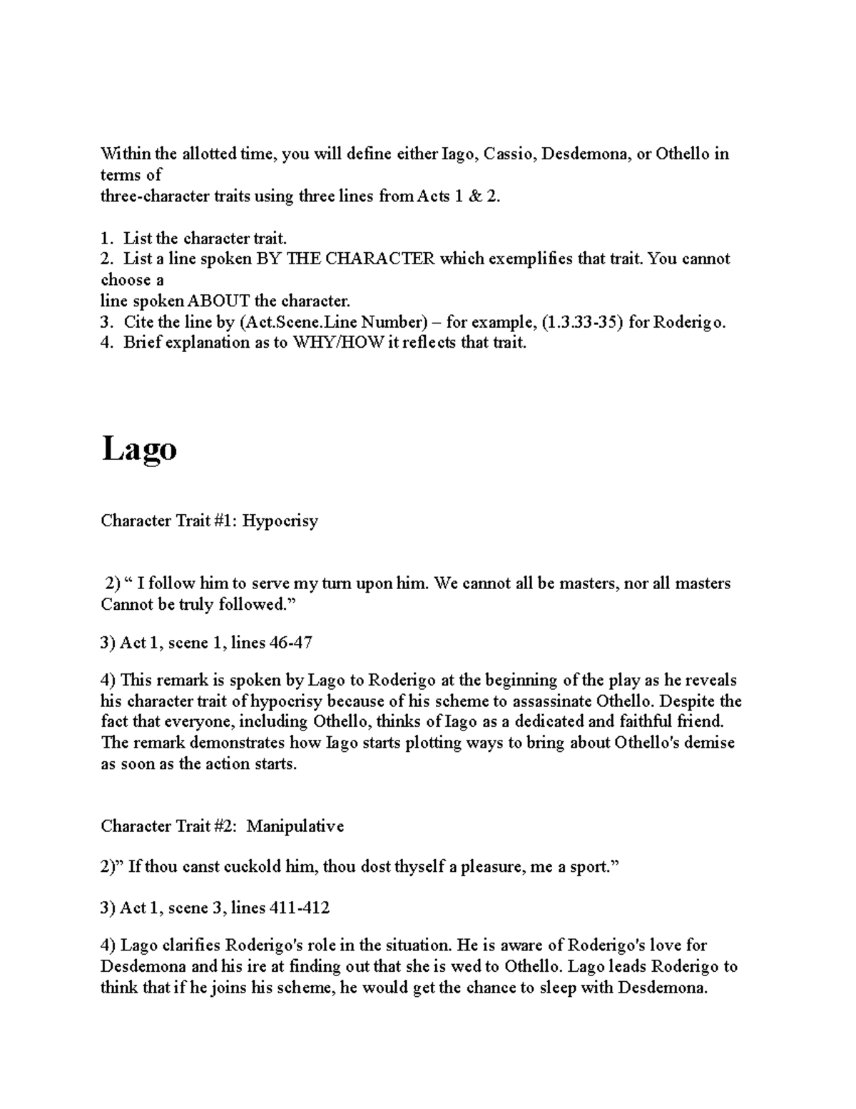 Act 1 Othello - English class - Within the allotted time, you will ...