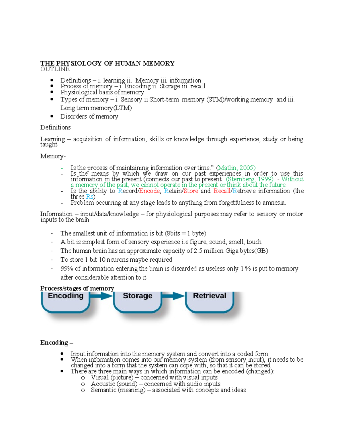 Physiology of memory - Summary on - THE PHYSIOLOGY OF HUMAN MEMORY ...
