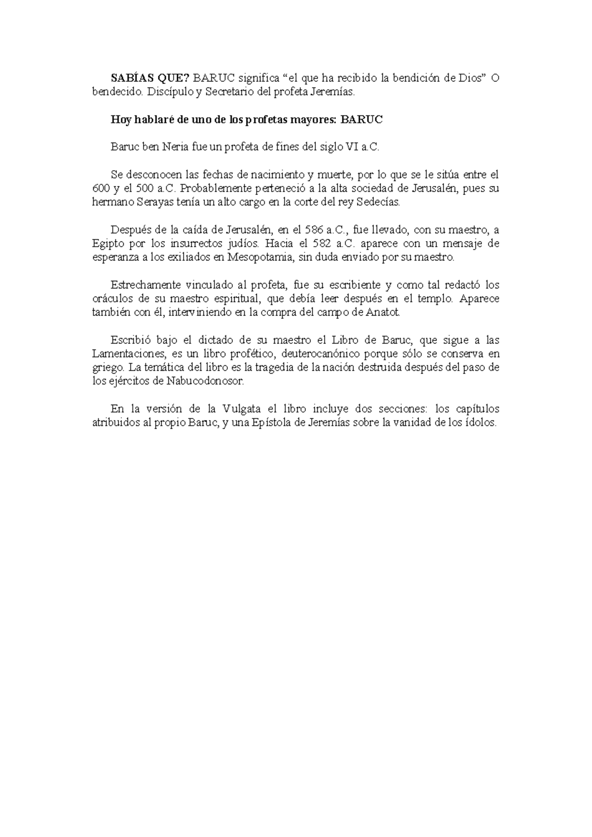 Baruc - datos relevantes sobre este profeta - SABÍAS QUE? BARUC ...