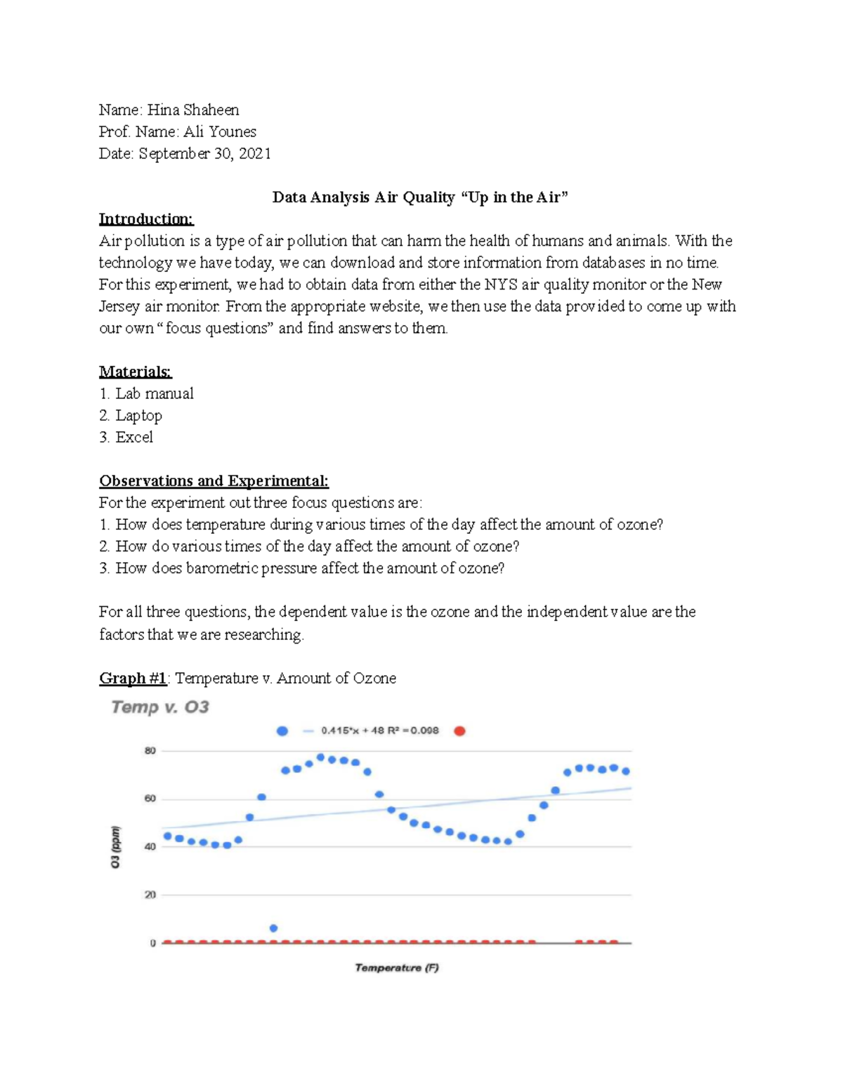 General Chemistry laboratory 106 Lab Report 3 - CHEM 106 - Hunter ...
