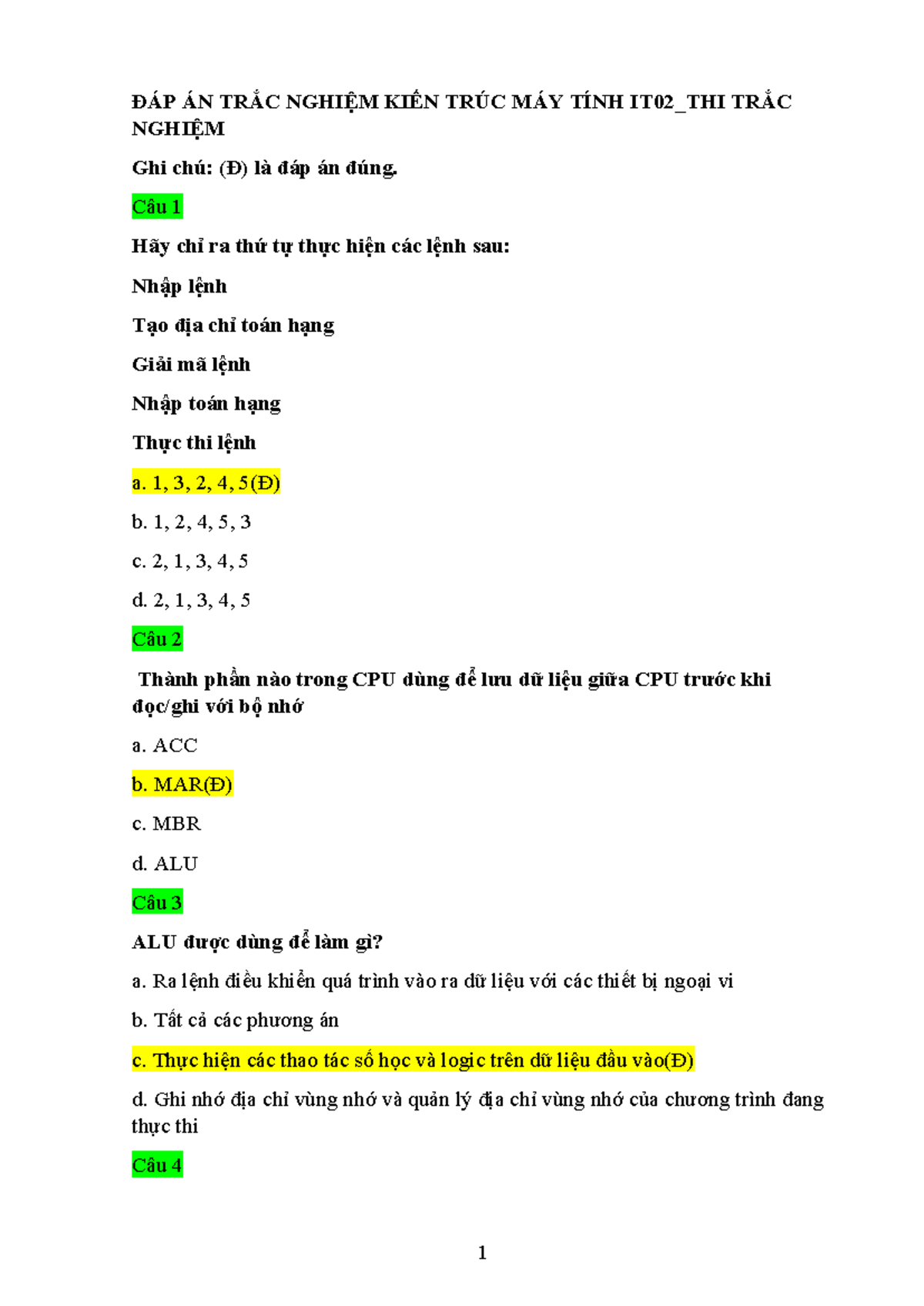 [123doc] - dap-an-trac-nghiem-kien-truc-may-tinh-it02-thi-trac-nghiem - ĐÁP ÁN TRẮC NGHIỆM KIẾN ...
