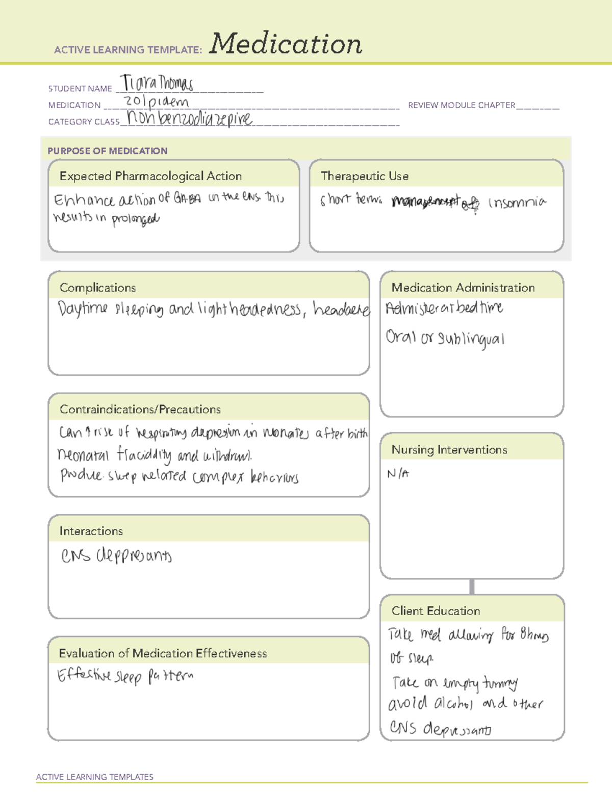 Teaching a Client who is taking Zolpidem - ACTIVE LEARNING TEMPLATES ...