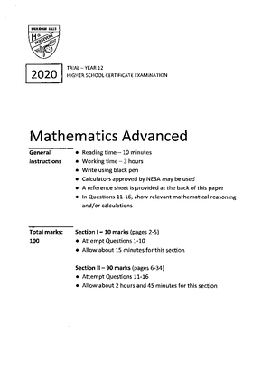 HSC math adv Full Course Notes - Year 12 Help - Studocu