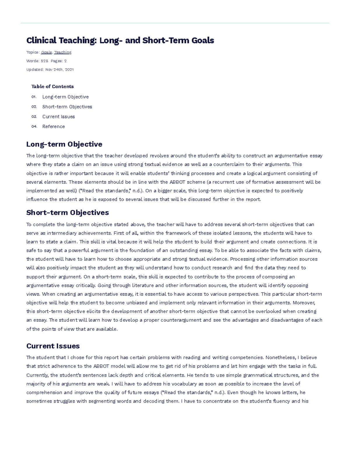 Clinical Teaching- Long- and Short-Term Goals Free Essay Example ...