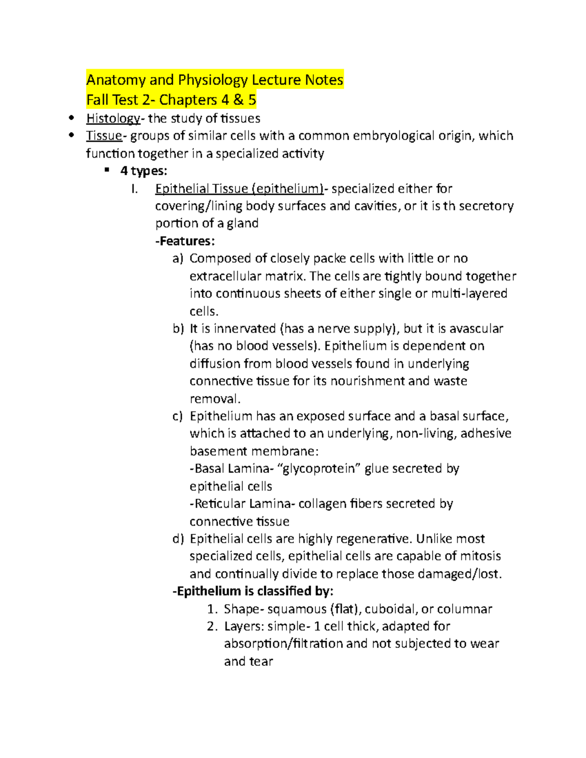 A&P Notes 2 - Anatomy and Physiology Lecture Notes Fall Test 2 ...