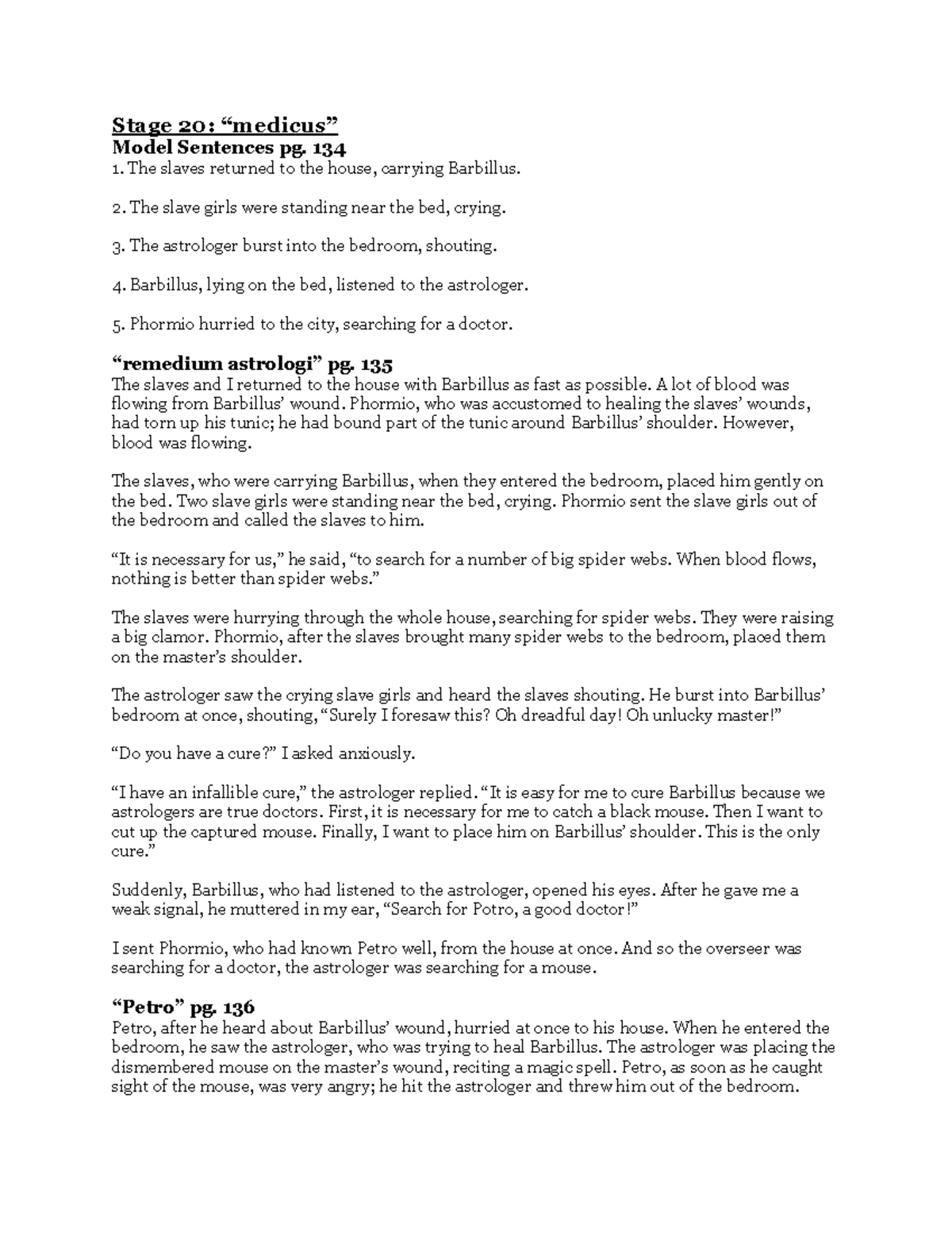 Cambridge Latin Course Stage 20 Translations - Stage 20: “medicus ...