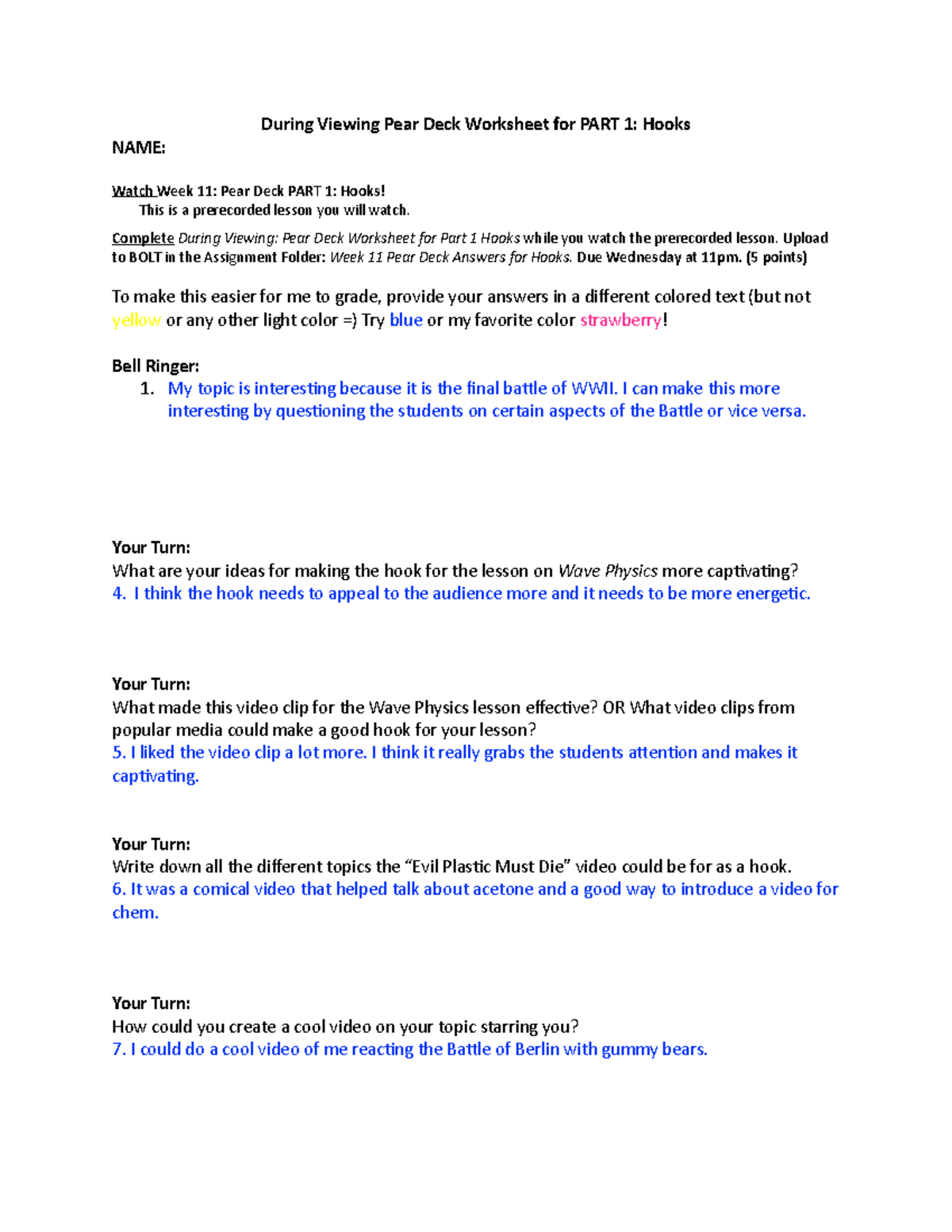 Complete During Viewing Pear Deck Worksheet for Part 1 Hooks - During ...