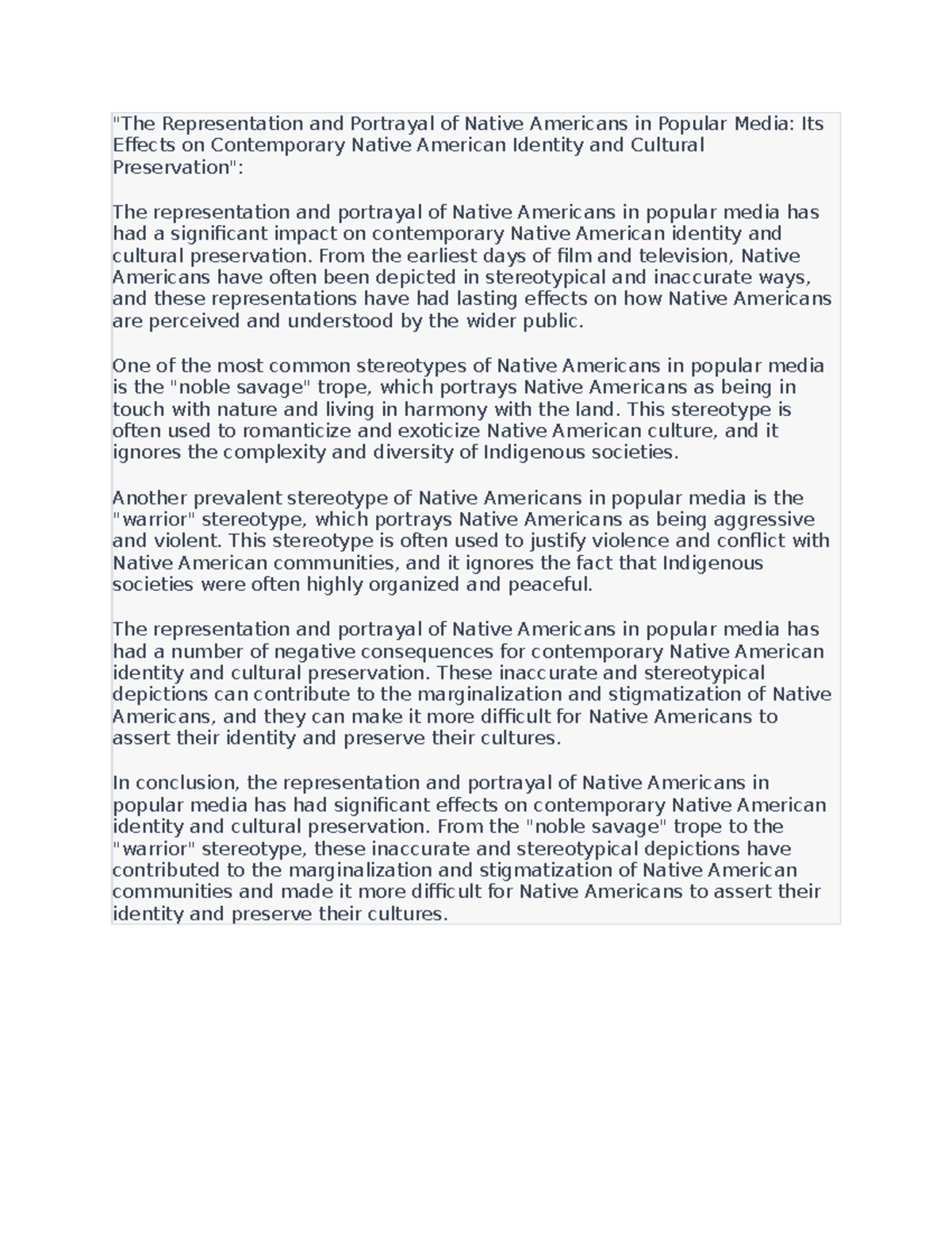 The Representation and Portrayal of Native Americans in Popular Media ...