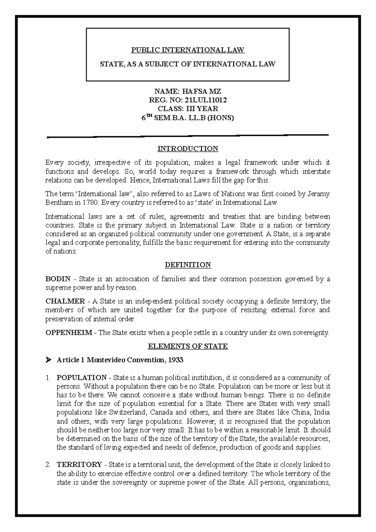 Introduction to IPR - PUBLIC INTERNATIONAL LAW STATE, AS A SUBJECT OF ...