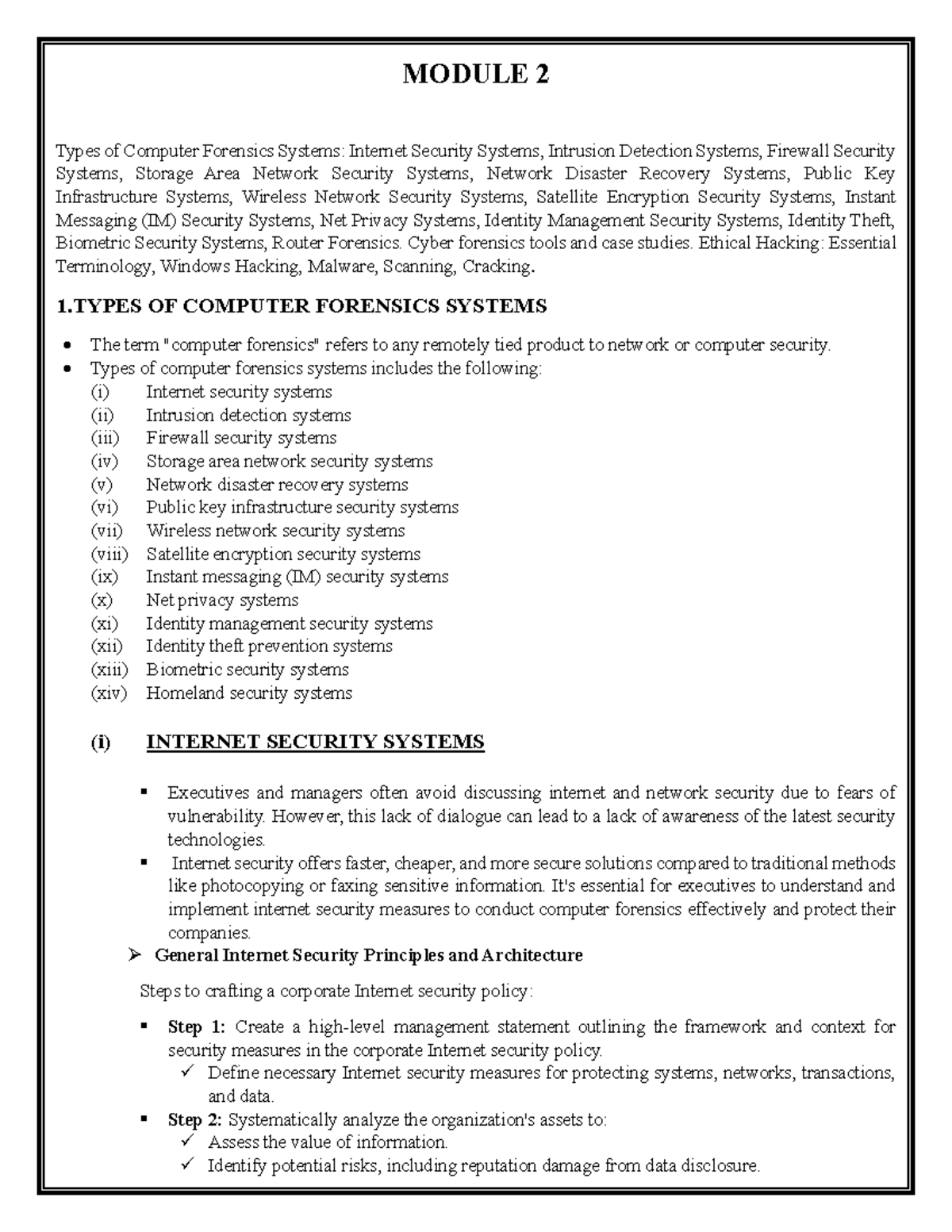 Module 2- ICF - MODULE 2 Types of Computer Forensics Systems: Internet Security Systems ...