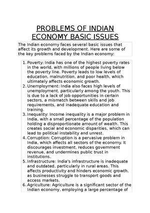 Problems OF Indian Economy Basic Issues - PROBLEMS OF INDIAN ECONOMY ...