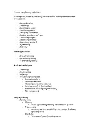 Construction Planning Lecture Notes - So, planning develops a strategy ...