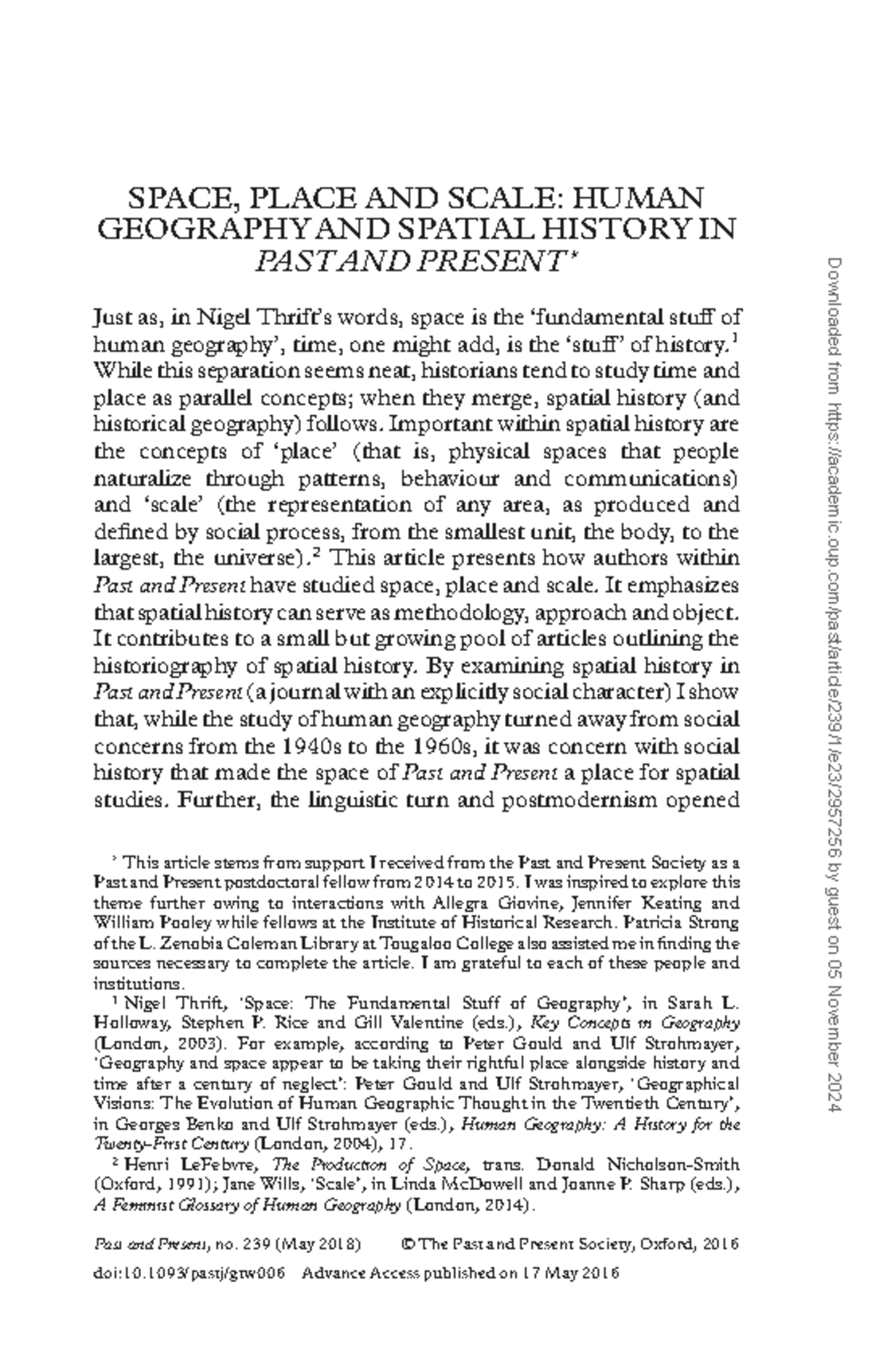 Gtw006 - Introduction of Human Geography - SPACE, PLACE AND SCALE ...