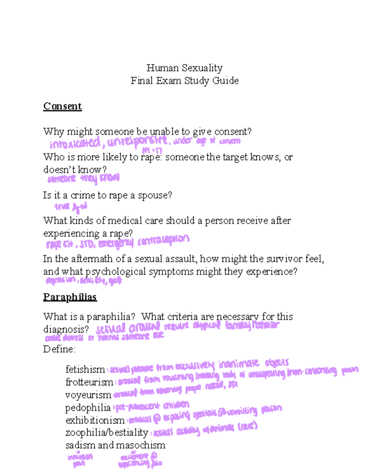 PSYCH 170 FINAL EXAM STUDY GUIDE SPRING 2023 - Human Sexuality Final ...