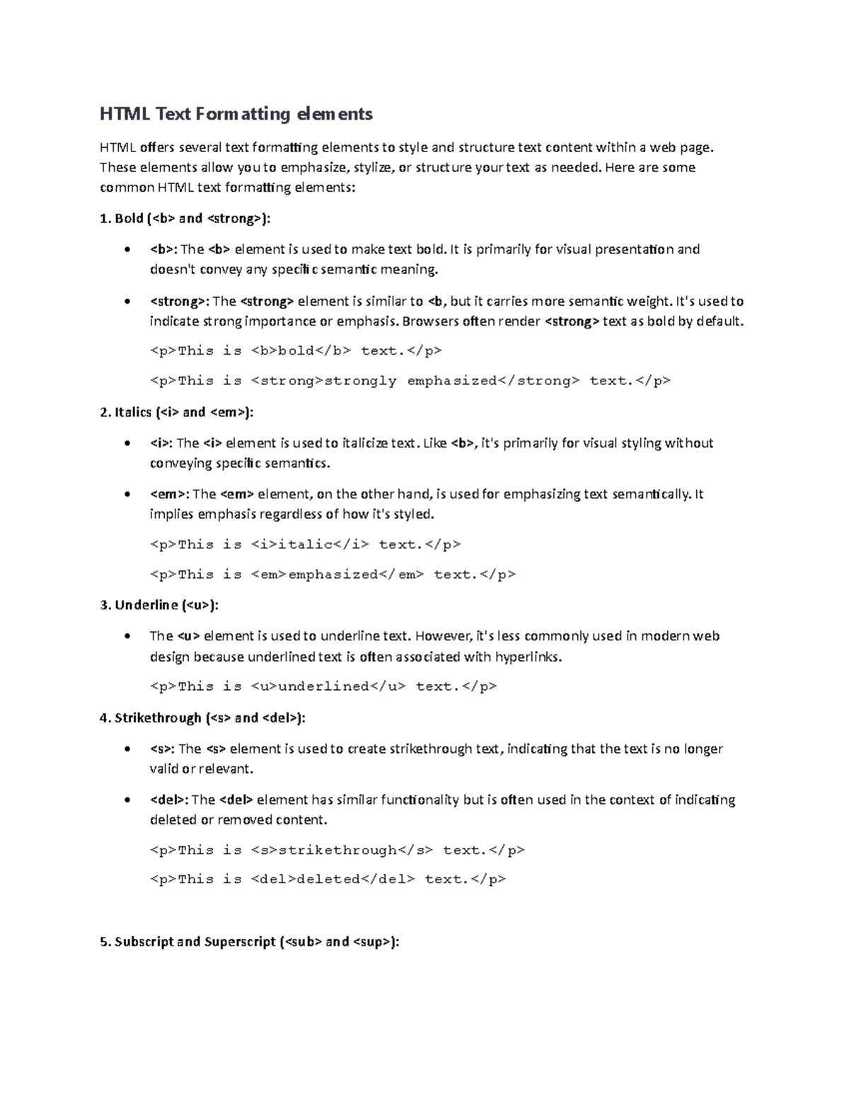 Html Text Formatting And Anchor Elements Html Text Formatting 7885