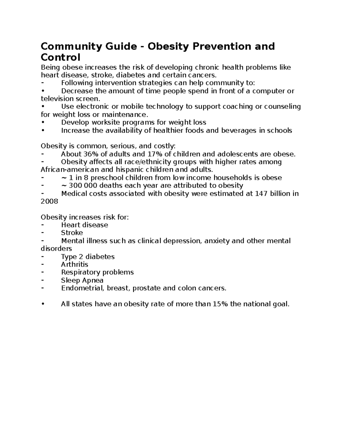 Community Guide - Obesity Prevention Summary - Community Guide ...