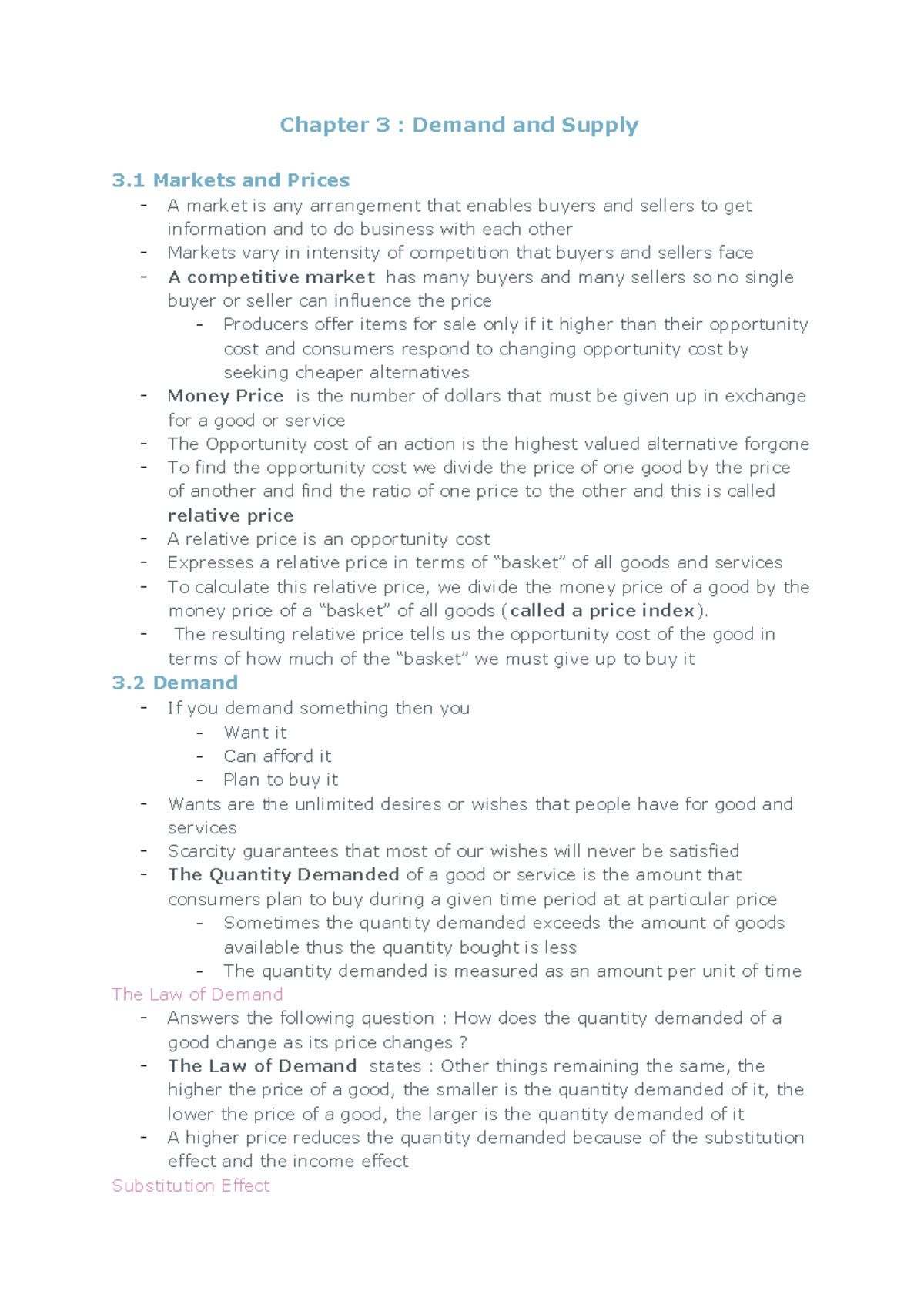 Chapter 3 Supply and Demand - Chapter 3 : Demand and Supply 3 Markets ...