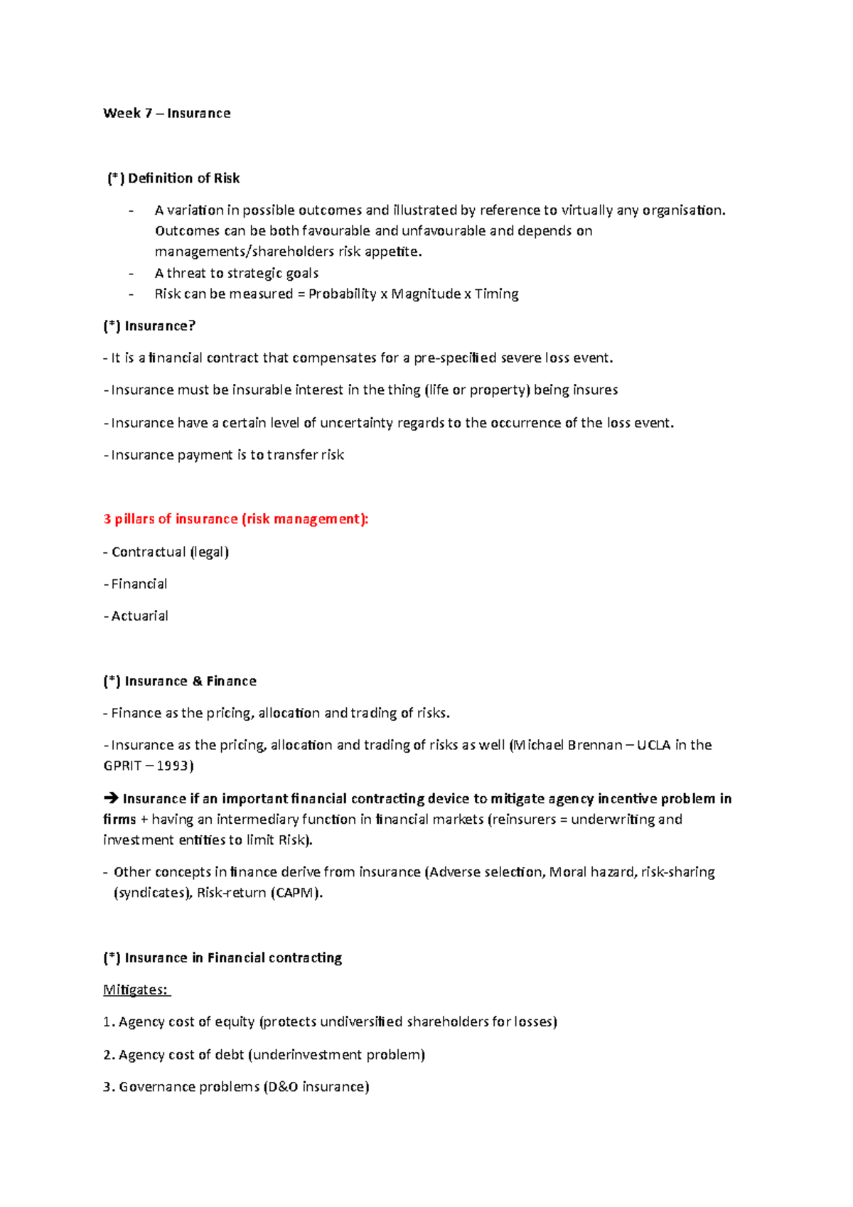Week 6 - note Risk management 20/21 note - Week 7 – Insurance ...