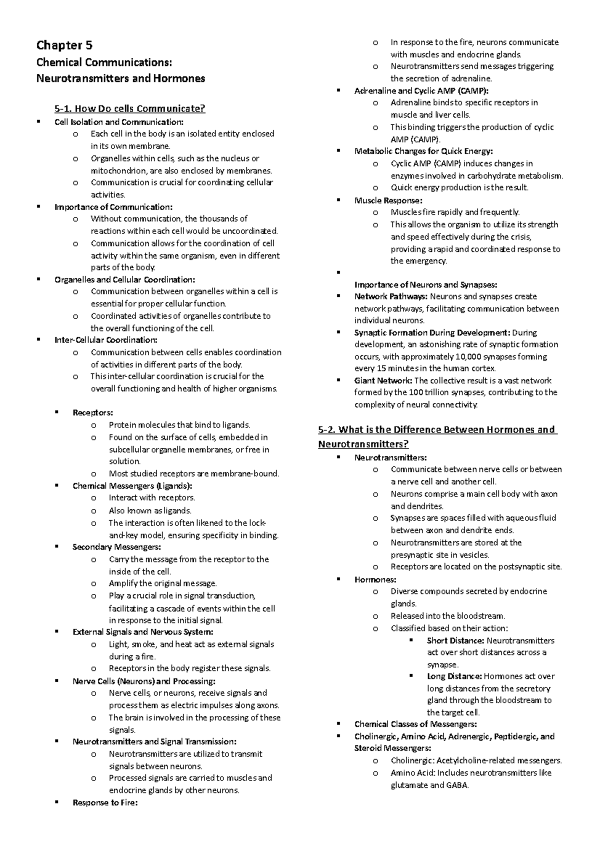 Biochem Midterm reviewer - Chapter 5 Chemical Communications ...