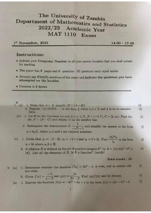 UNZA NS past papers - Mathematics m111 past paper 1998 - Split PDF ...