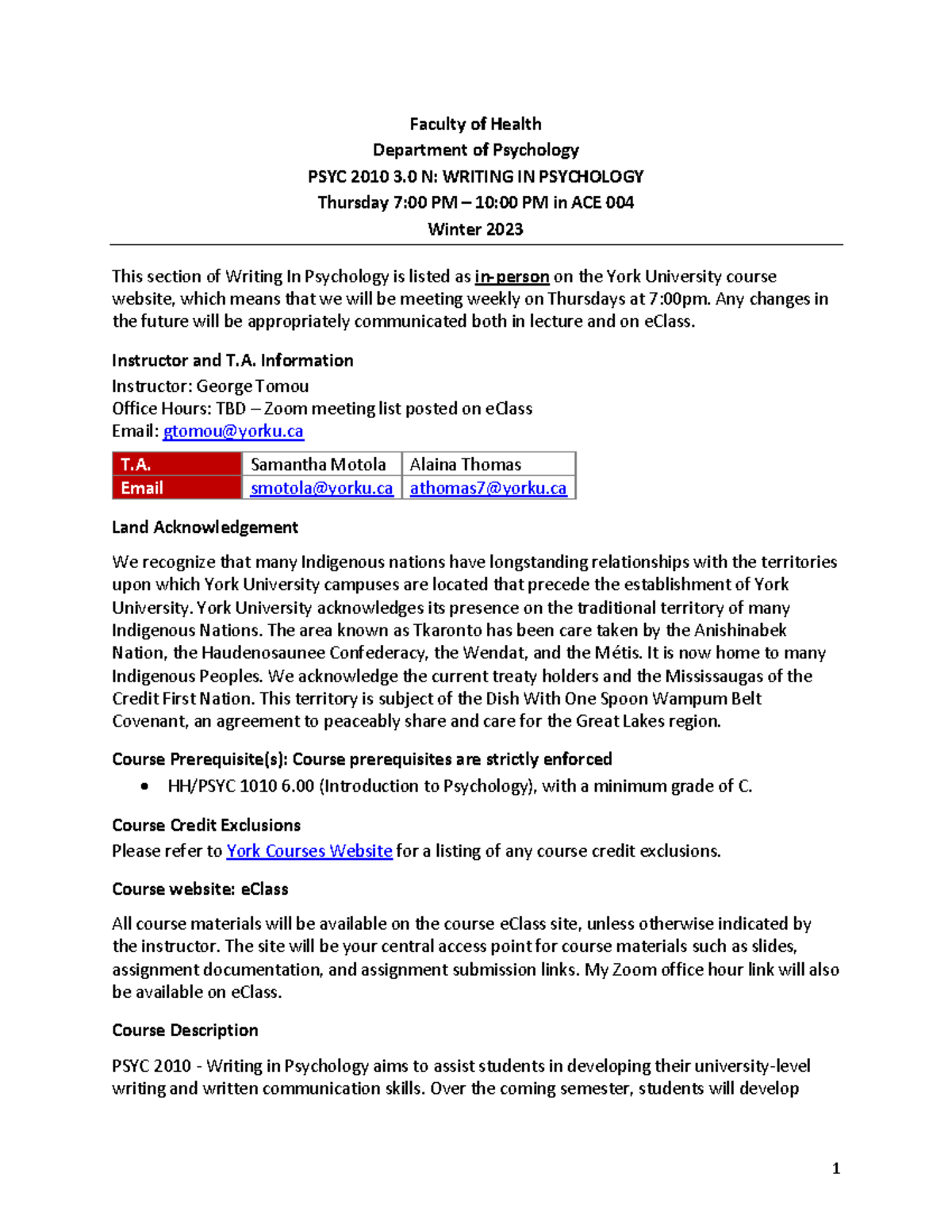 PSYC-2010 N W2023-Tomou - Faculty of Health Department of Psychology PSYC 2010 3 N: WRITING IN ...